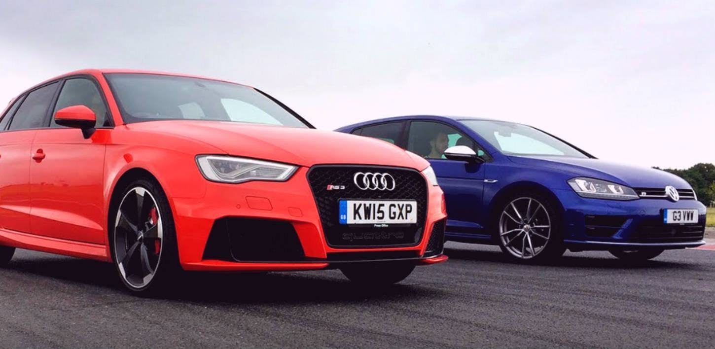 Duelo emocionante de super rivais: Audi RS3 x Volkswagen Golf R (O ...